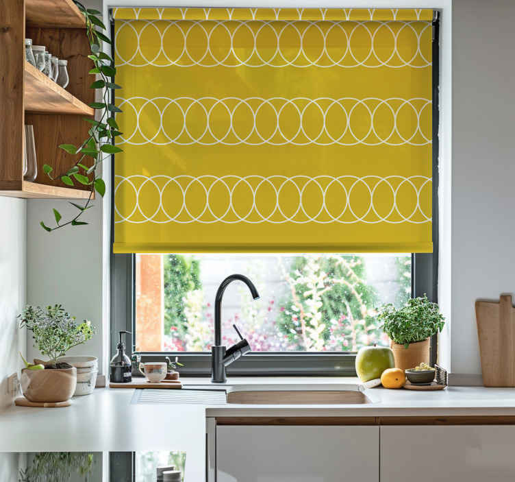 Yellow circles pattern blind kitchen