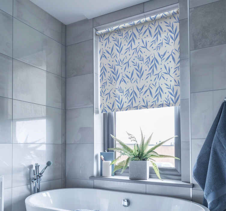 Blue and white pattern bathroom blind