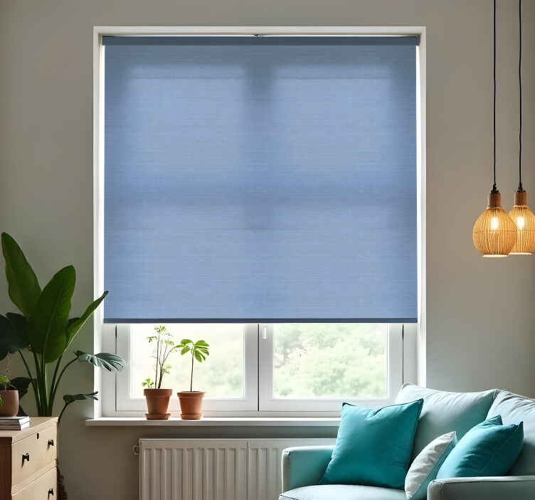 Thin blue jute motif pattern roller blind