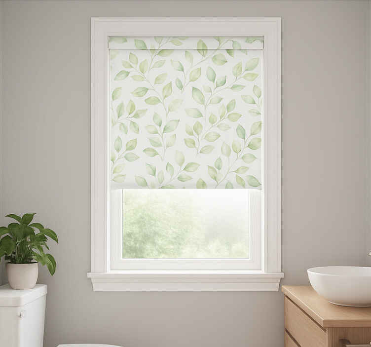 White background with leaves bathroom blind