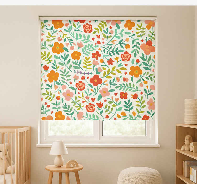 Cheerful stylized florals nursery roller blind