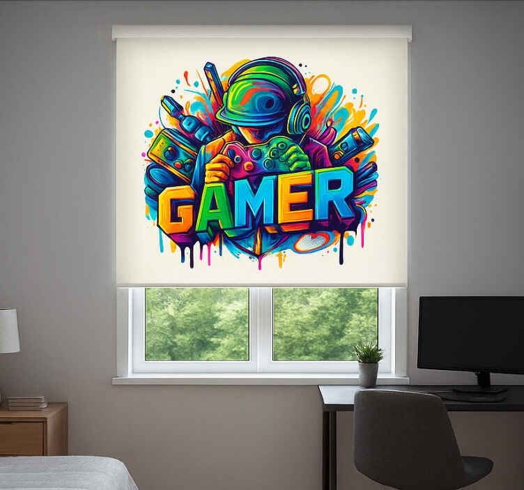 Locked in gamer geek roller blind