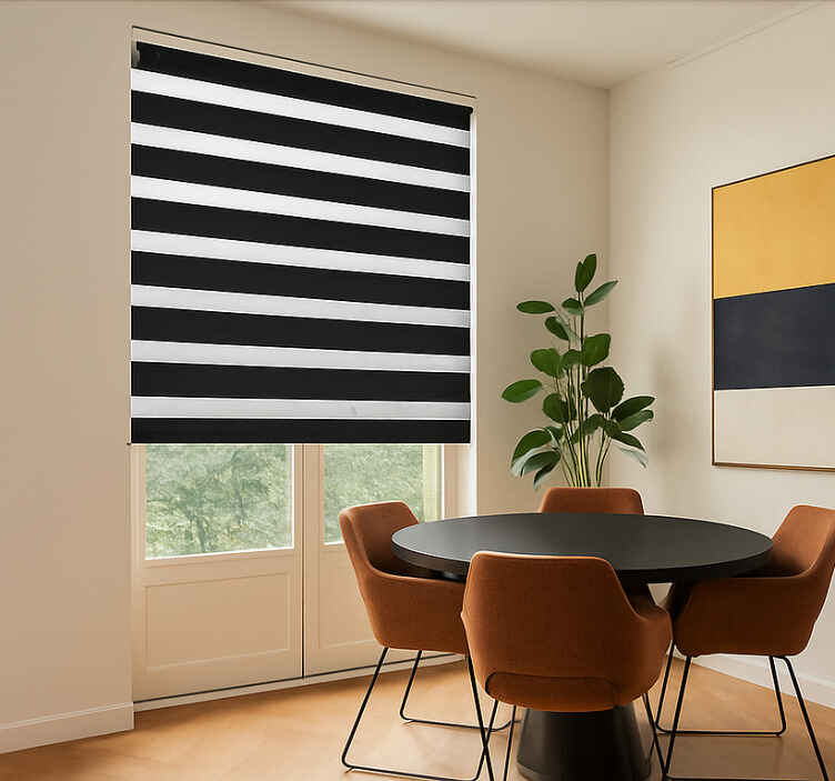 Black and transparent stripped dining room roller blind