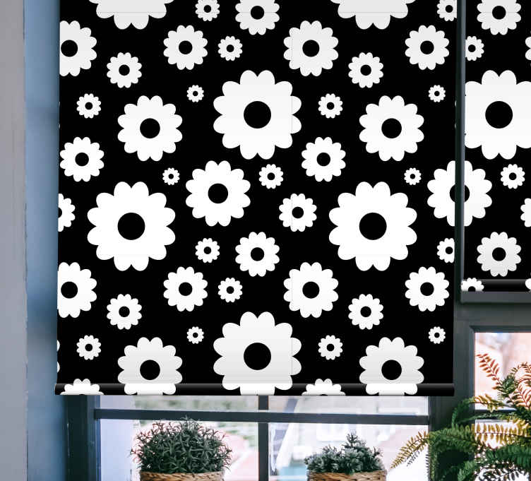 Black and white blossom pattern floral blind