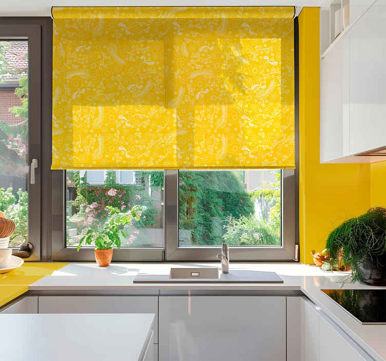 Silhouet bloemmotief geel rolgordijn keuken