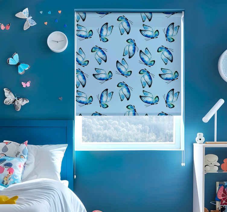 Blue shades butterflies window shade