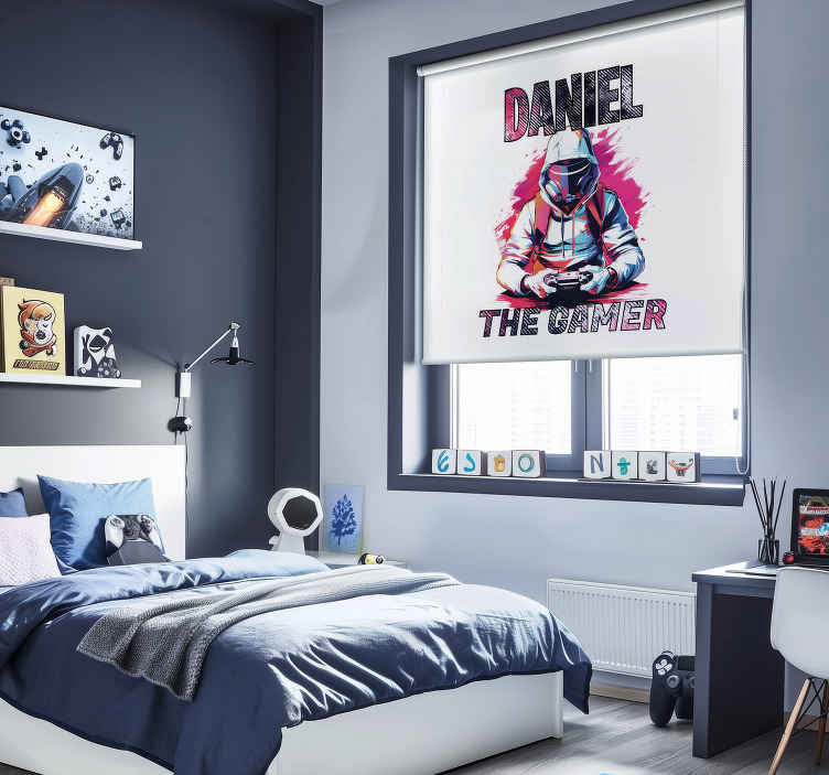 Gaming style custom printed window roller blind