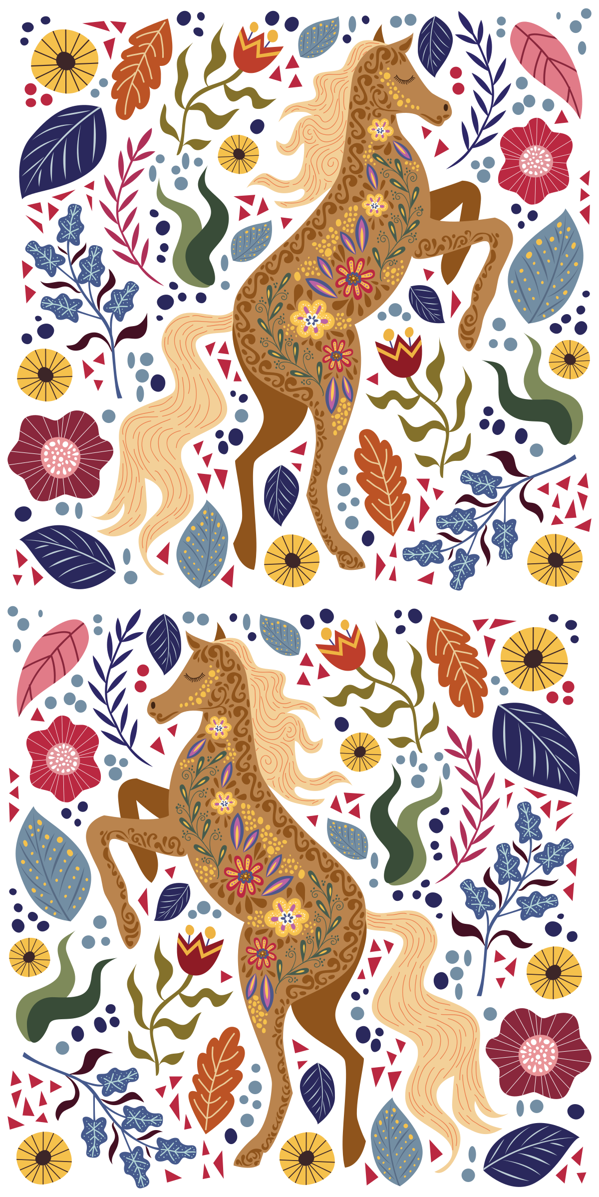 Wild horse folklore illustration Flower roller blind - TenStickers