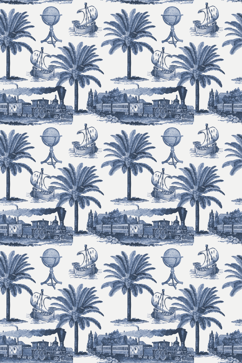 Blue palm scene retro roller blind