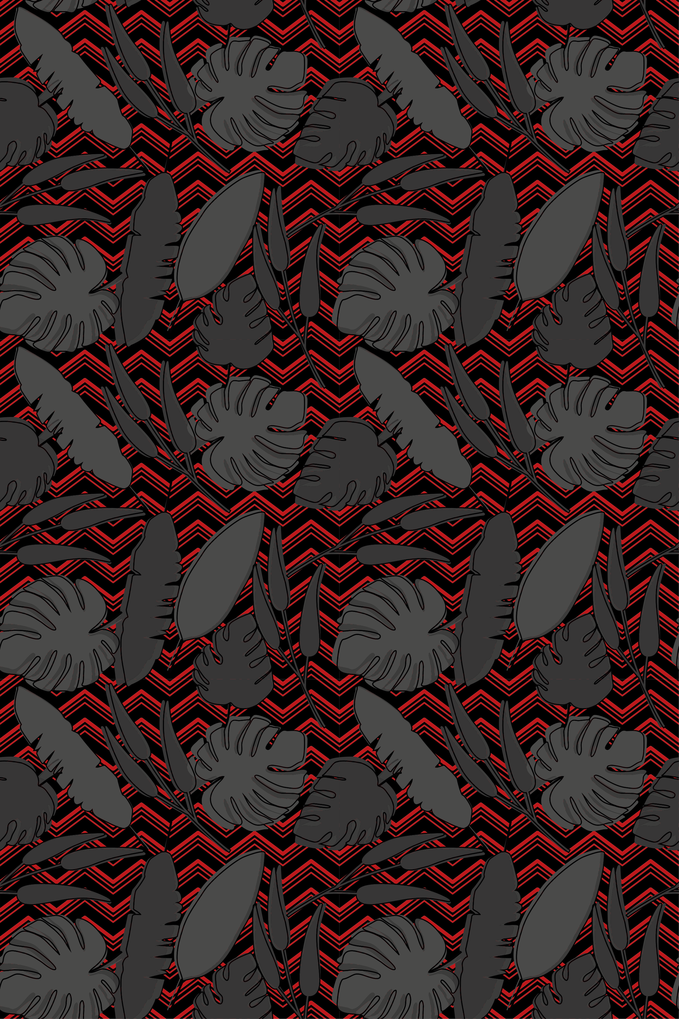 Tropical leaves over zigzag dining room blind