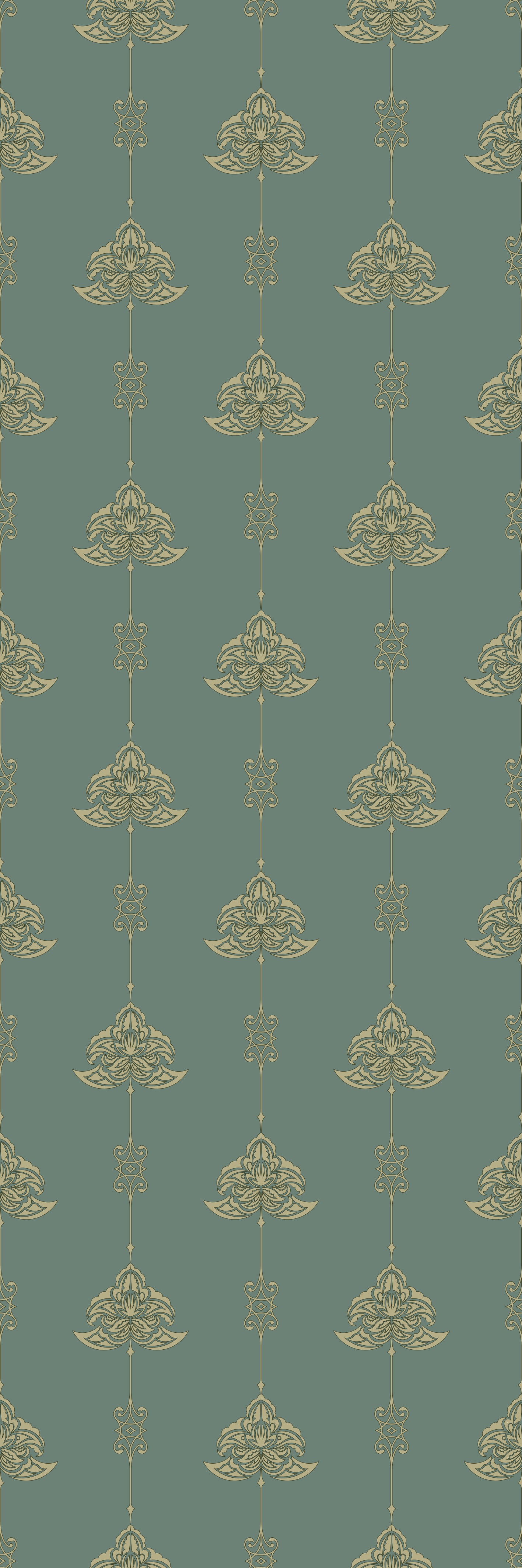 Teal Jugendstil with golden flowers classic roller blind - TenStickers