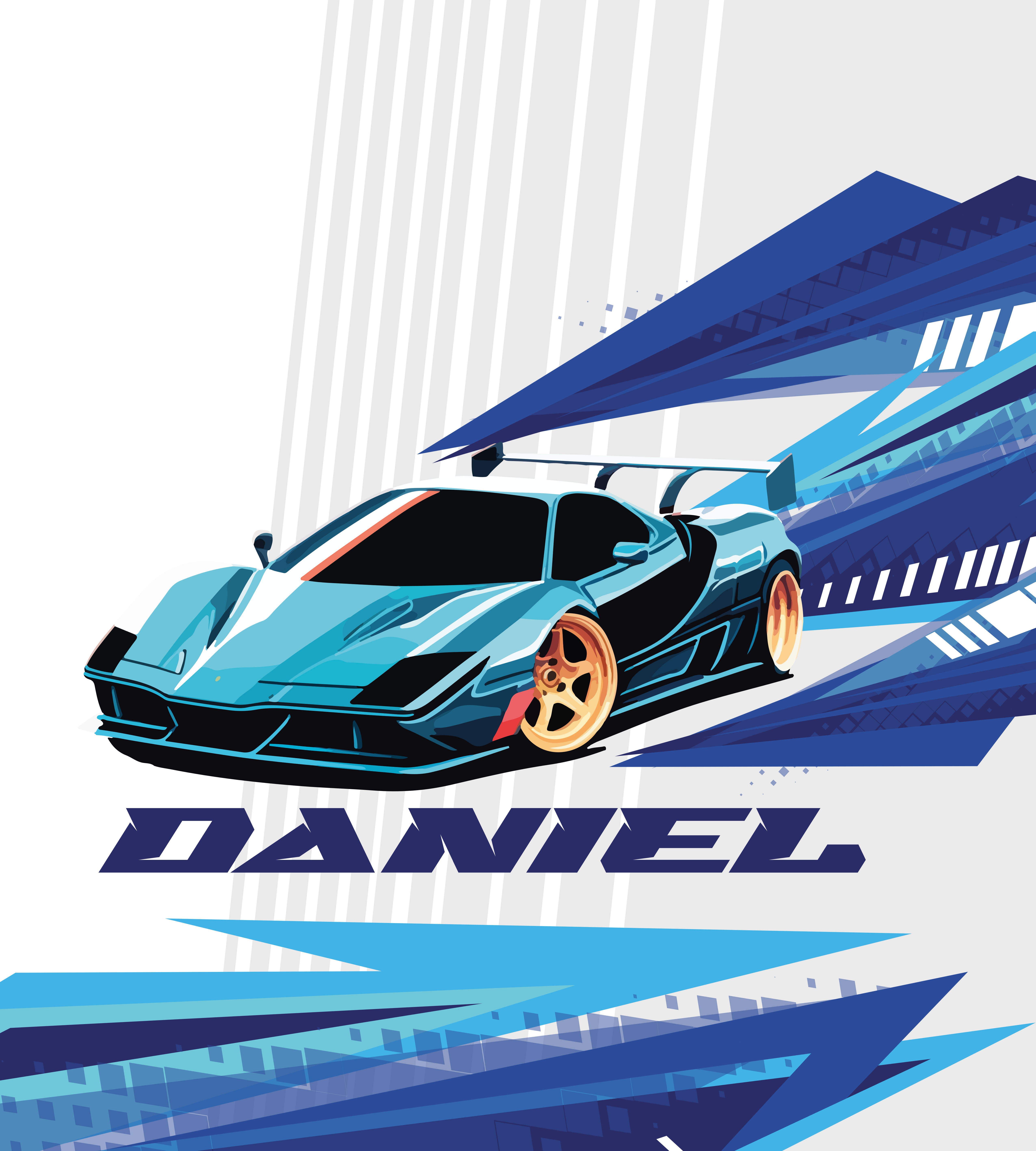 Blue race car custom made blind