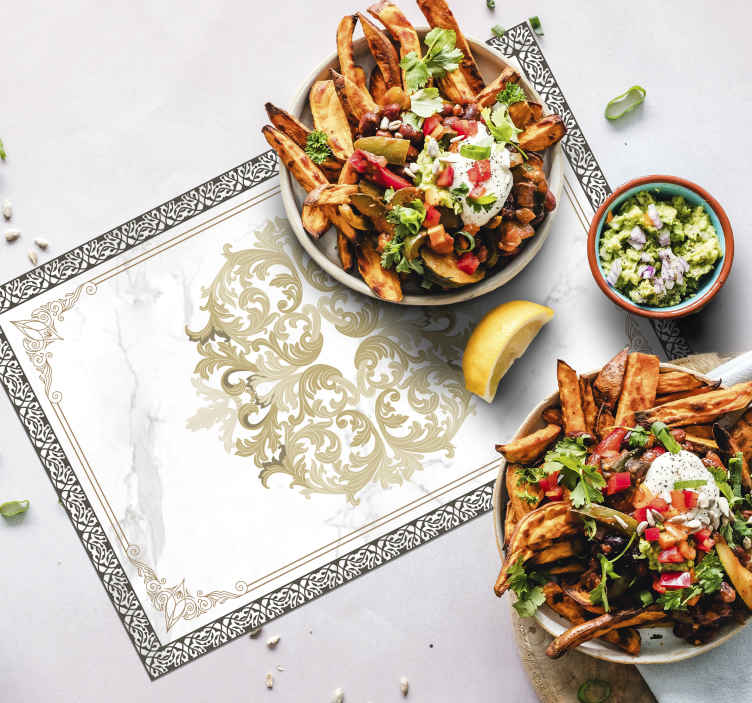 Mantel individual elegante mármol blanco barroco