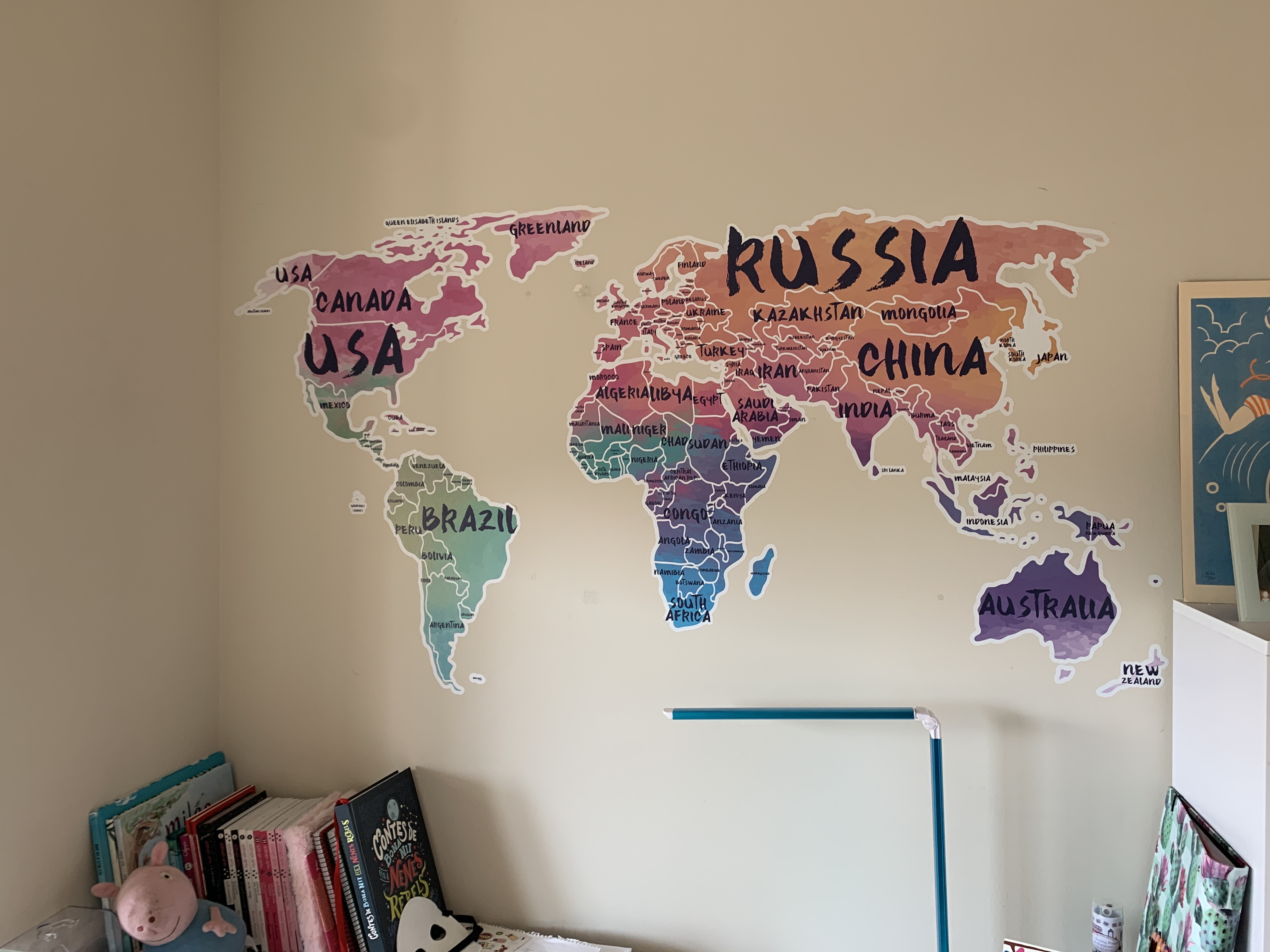 World map lettering office world map wall decal - TenStickers