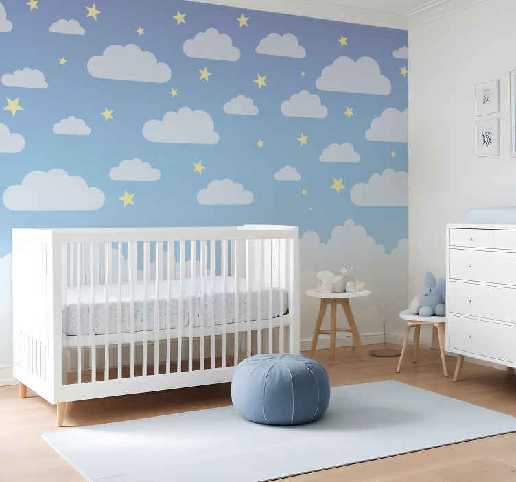 Wolken en sterren fotobehang babykamer
