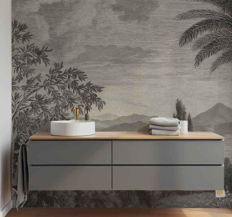 Nature landscape grey wall mural bathroom