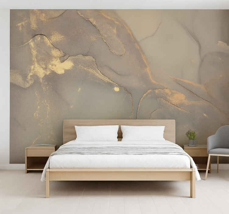 Grey and gold marble master bedroom mural