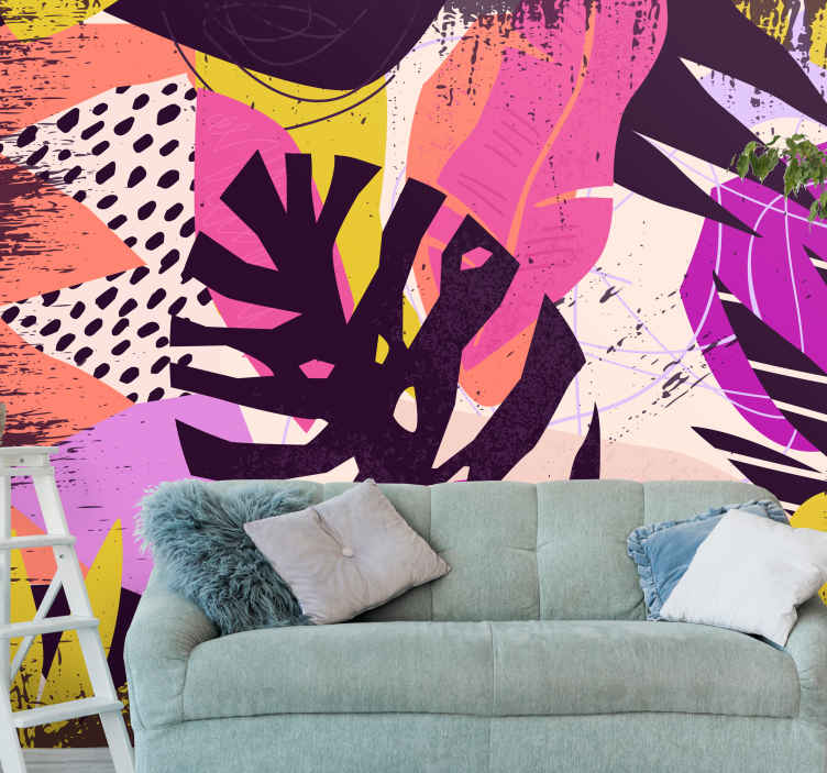 Grunge Monstera leaves wall mural - TenStickers