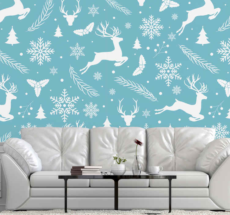 Festive Reindeer Scene christmas mural