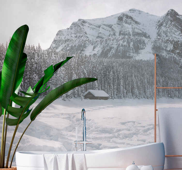 Realistic snowy forest scene winter wonderland wall mural - TenStickers