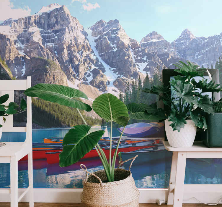 Lake with snowed view mountain wall mural