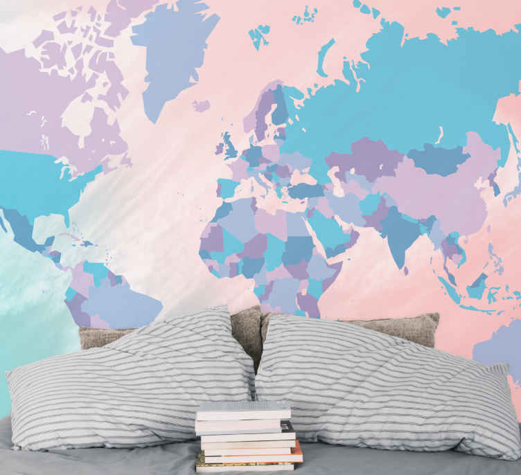 Papier peint mural mappemonde Nuances pastel politiques - TenStickers