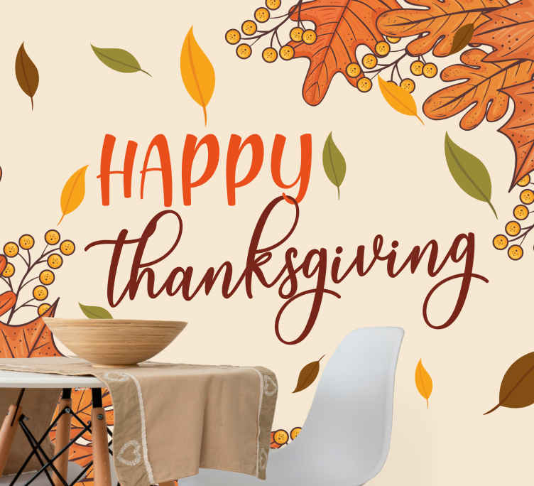 Happy Thanksgiving with leaves word wall mural - TenStickers