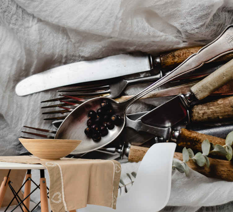 Vintage gebruiksvoorwerpen ensemble fotobehang keuken