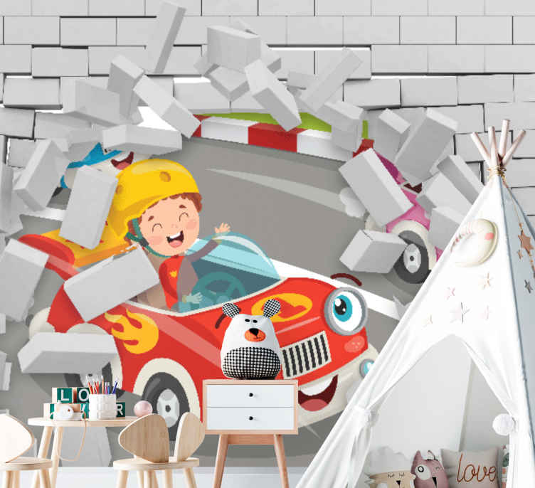 Mural personalizable Pared rota 3d niños ladrillos - TenVinilo