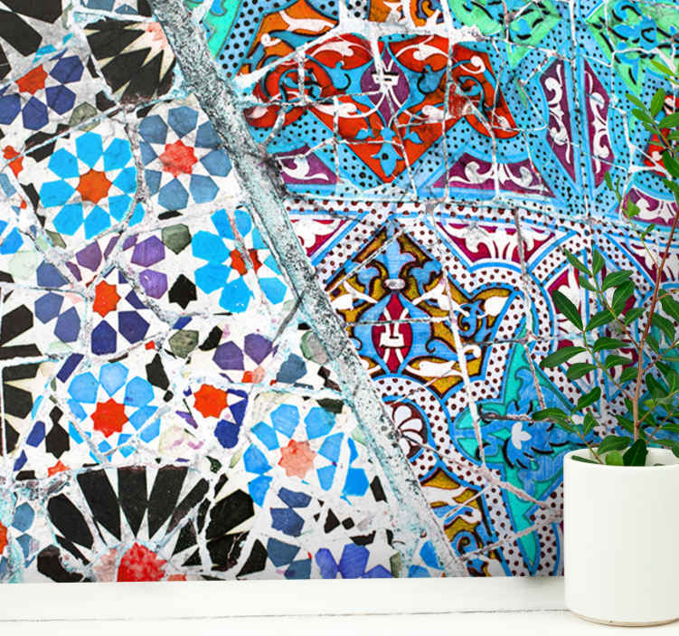 Ornamental flower mosaic living room mural - TenStickers