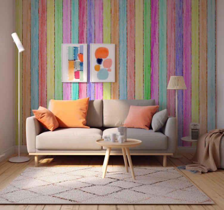 Color wood planks wood effect wall mural - TenStickers