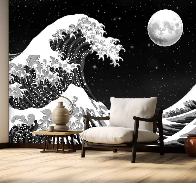 japanese kanagawa wave by night Classic Art Wall Mural