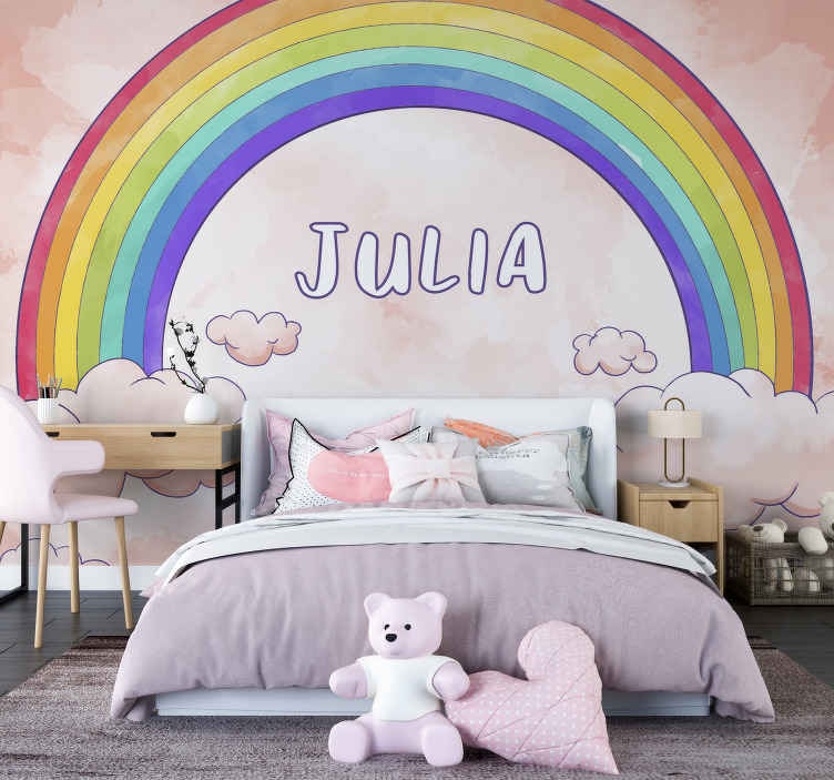 cloudy rainbow with name Kids wall murals