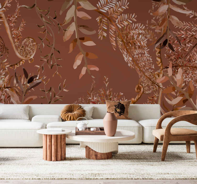 Dense leaves terracotta wall mural