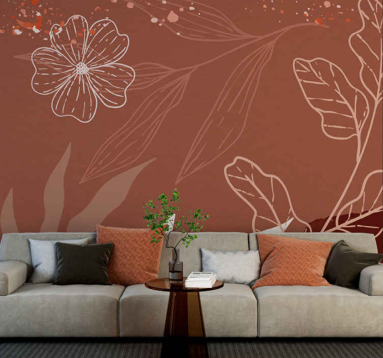 Minimalistic leaves design Terracotta wall mural
