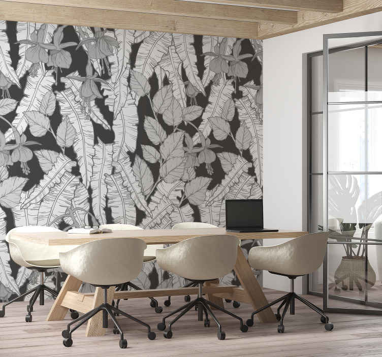 Grey rainforest design office wall mural