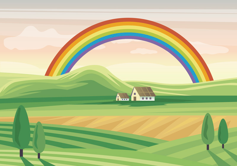 Curcubeu peste câmpurile picturilor murale pentru copii - TenStickers