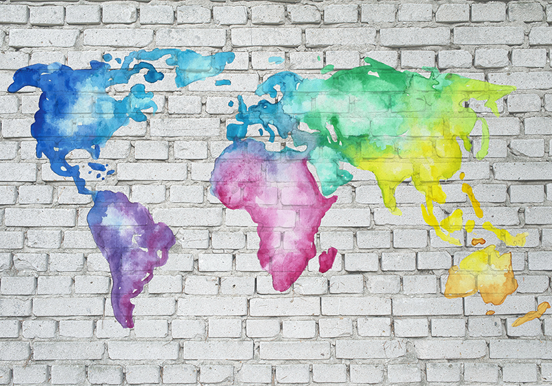 Farebná tehlová stena mapa sveta mapa sveta fototapeta - Tenstickers