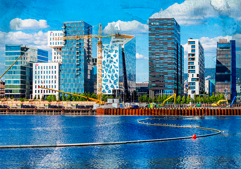 Осло город дневное время солнечная река фреска обои - TenStickers