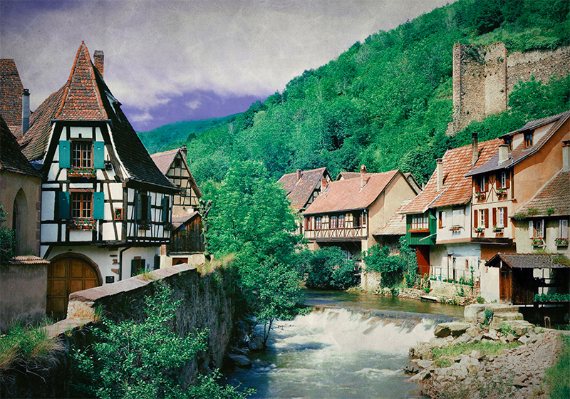 Picturesque River Village city wall mural