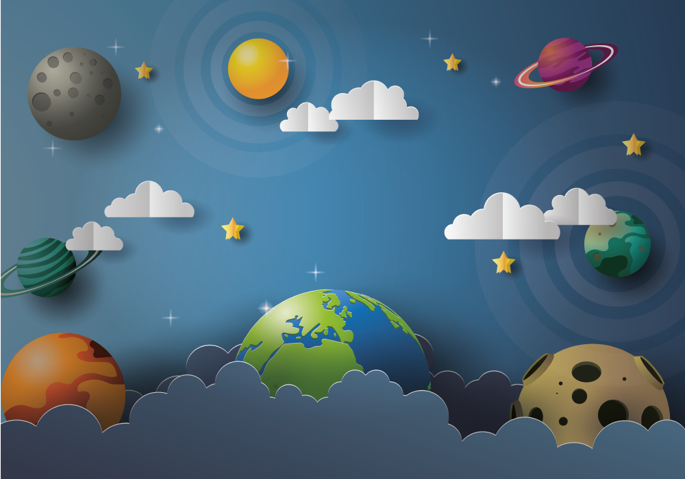 Desene animate planete în linie fototapetcopii - TenStickers