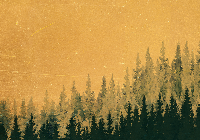 Copac auriu pictat cu textură tapet mural 3d - TenStickers