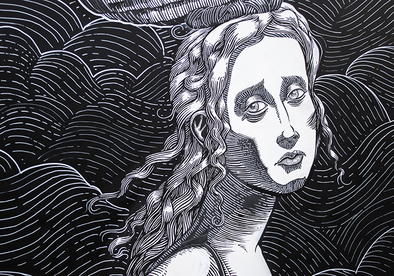 女性の黒と白のイラスト絵画壁画 - TENSTICKERS