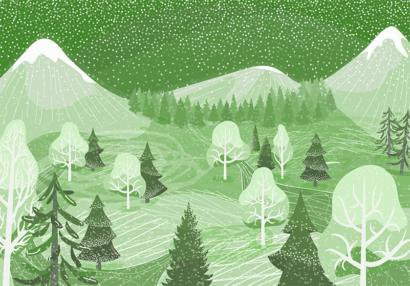 Tapete mit Bäumen Grüner vintage-wald - TenStickers