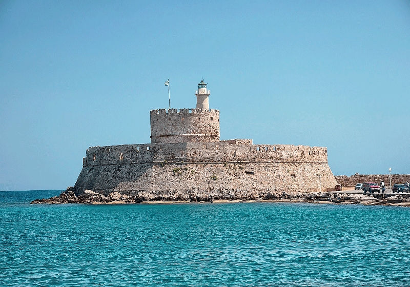 Fotomural ciudad fortaleza del faro de rodas