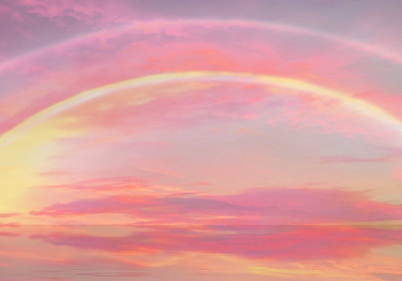 Fotomural de pared infantil cielo rosa con arcoiris - TenVinilo