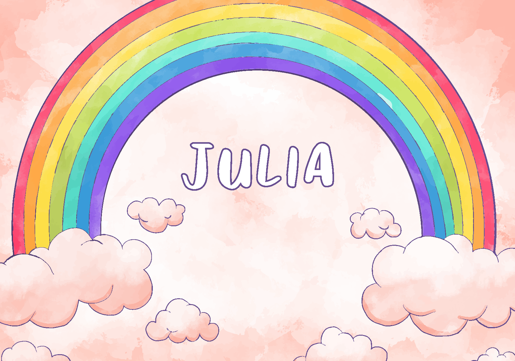 Regnbue med navn fototapet til børneværelse - TenStickers