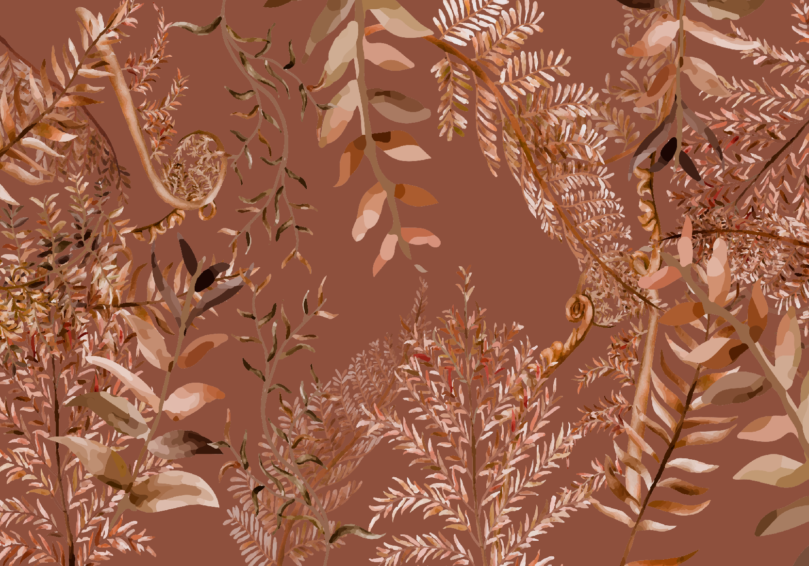 Dense leaves terracotta wall mural