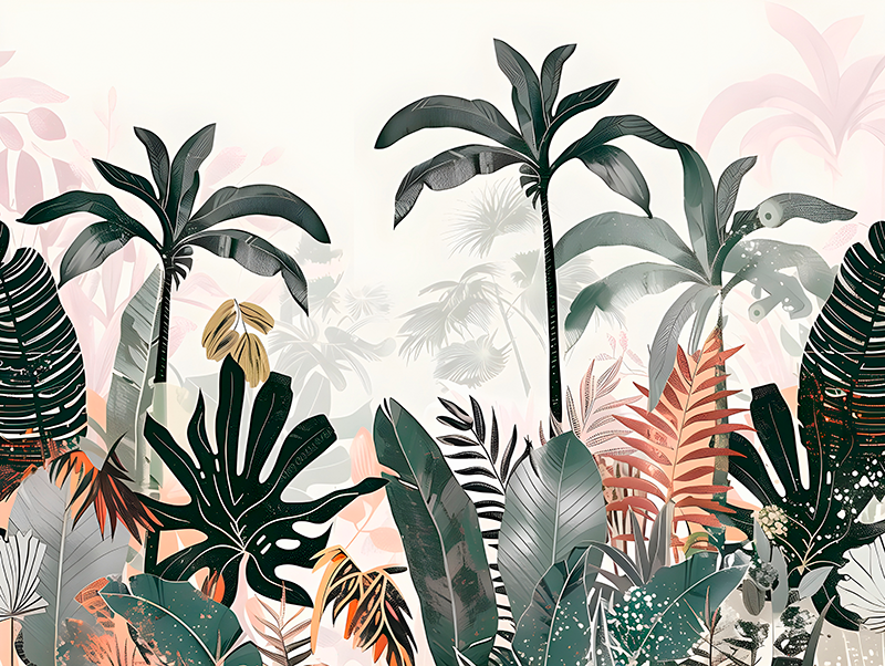 Papel mural naturaleza hojas grandes tropicales