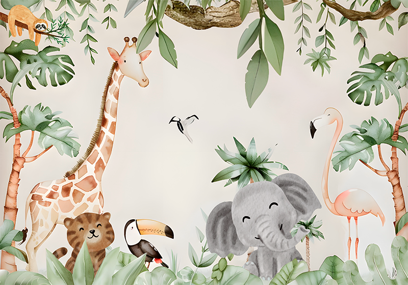 Mural de pared infantil animales selva